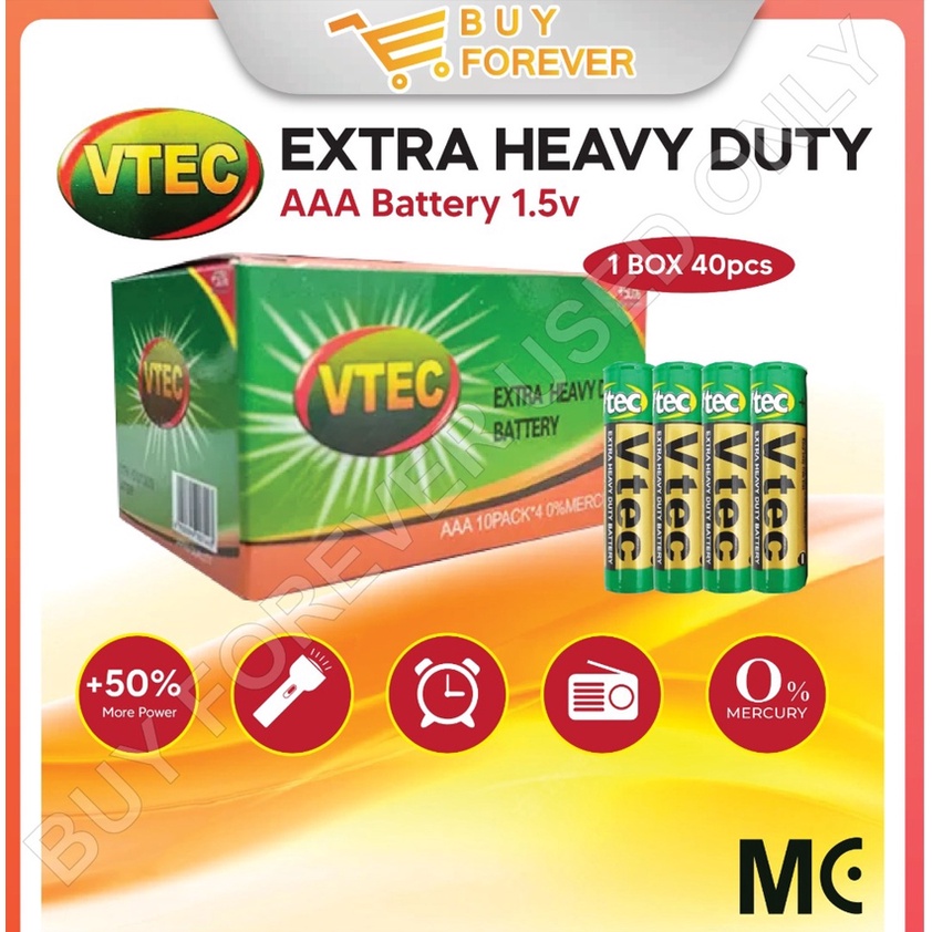 【VTEC】Extra Heavy Duty High Quality Carbon AAA Dry Battery 1.5V Long ...
