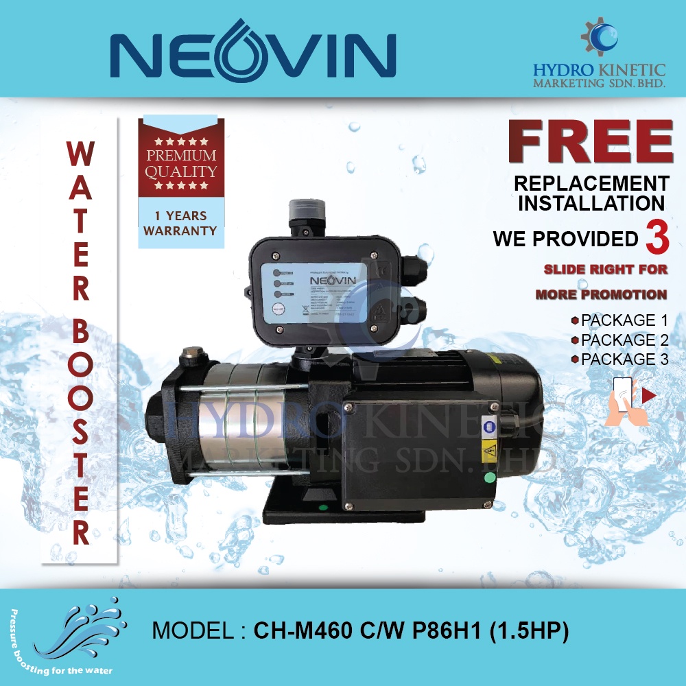 Neovin CH-M460 c/w P86H1 PC (1.5HP) Home Water Pump Booster Pressure ...