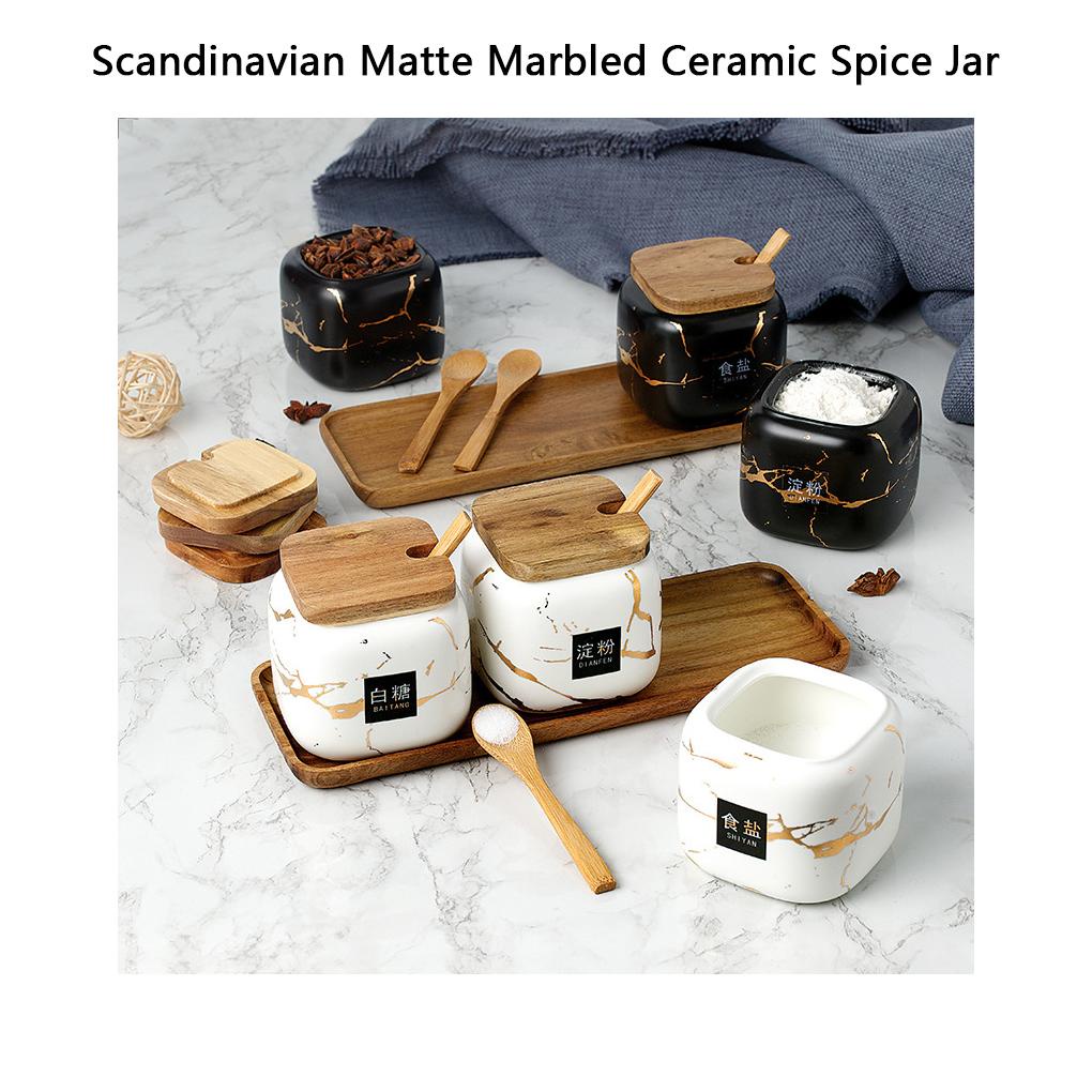 Seasoning Pot Nordic Ceramic Spice Jar Set Salt Storage Box Matte ...