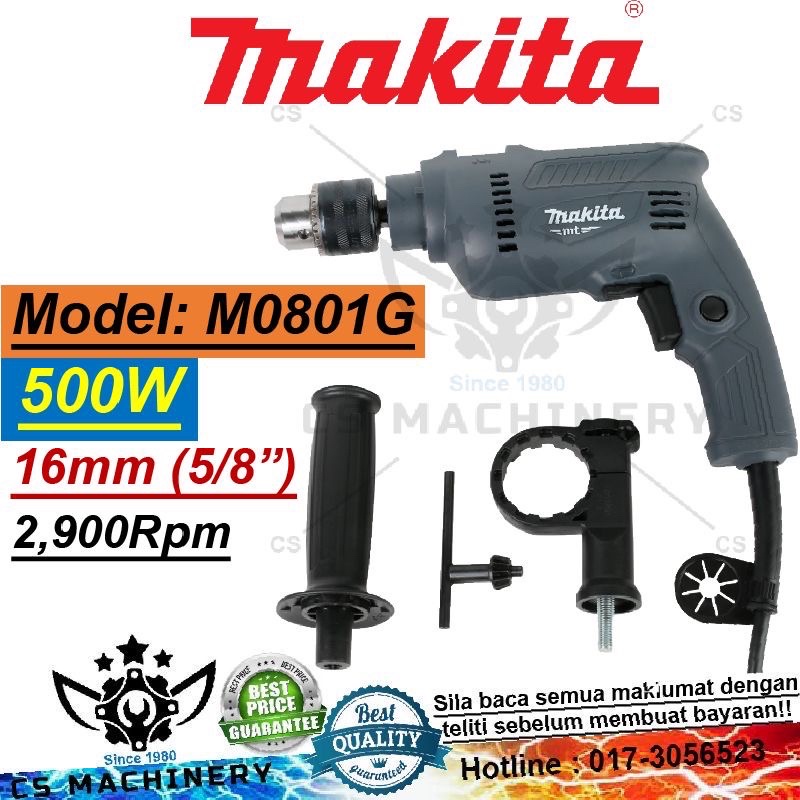 Makita M0801G / M0801B Hammer Drill ( 5/8" 16MM , 500W, 0-2,900RPM , 2 MODE ) | Shopee Malaysia