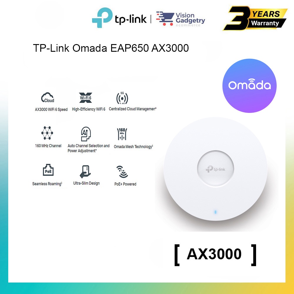 TP-Link Omada EAP650 AX3000 WiFi 6 Wireless MU-MIMO Gigabit Access ...