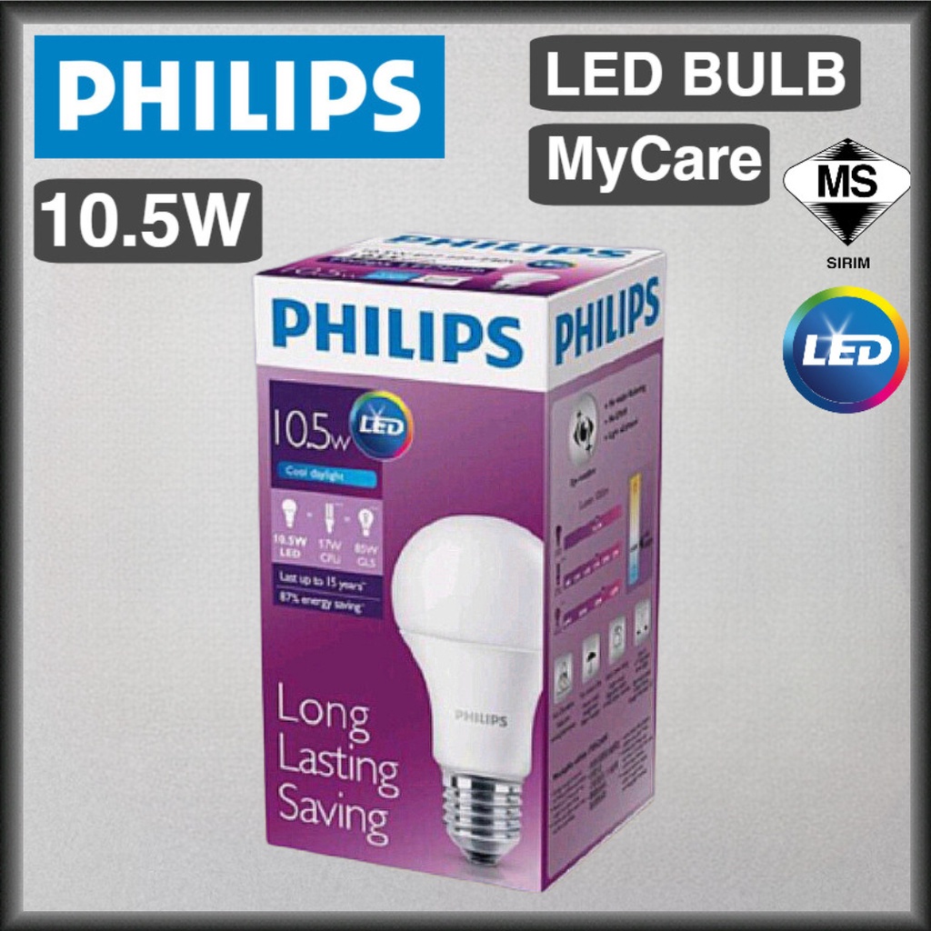[SIRIM] PHILIPS E27 LED Bulb 10.5W Daylight (White) LED Bulb Warm White ...