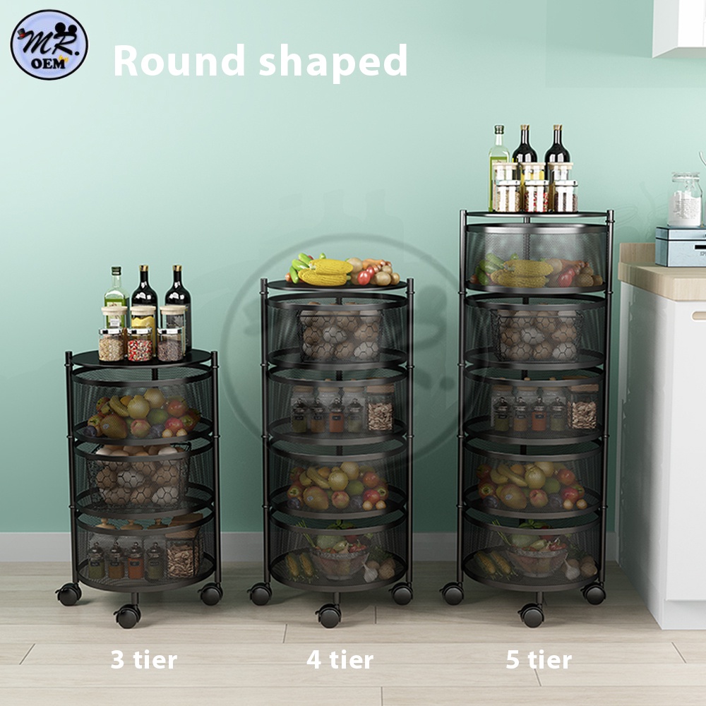MR OEM Round Rotary Basket Trolley Kitchen Seasoning Vegetable Rotating ...