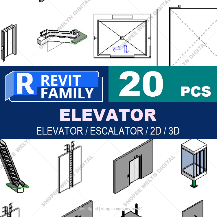 Autodesk | Revit 2025 | 20 Elevator & Escalator set Revit Family Files MATERIALS for ...