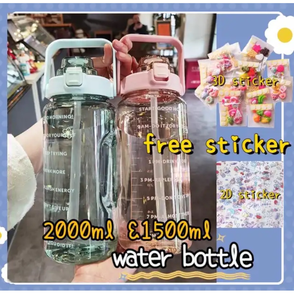 2000ml Reminder Water Bottle With Straw Scale Big Bottle 2Liter Gym Bottle Sport Water Bottles ...