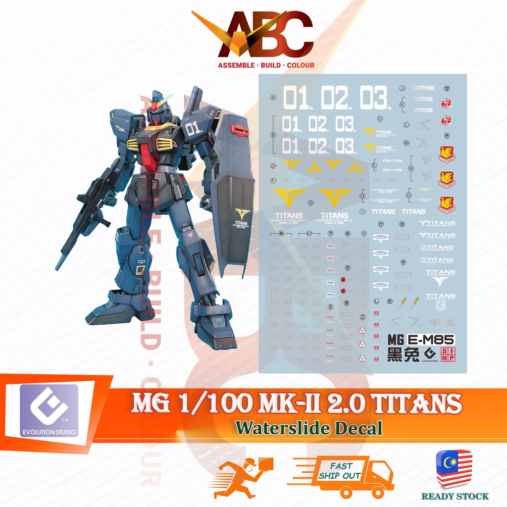 [Evo] Waterslide Decal - MG 1/100 Mk-II Titans 2.0 Black (Fluo) RX-178 MK 2 MK-2 MK2 MK II MKII ...