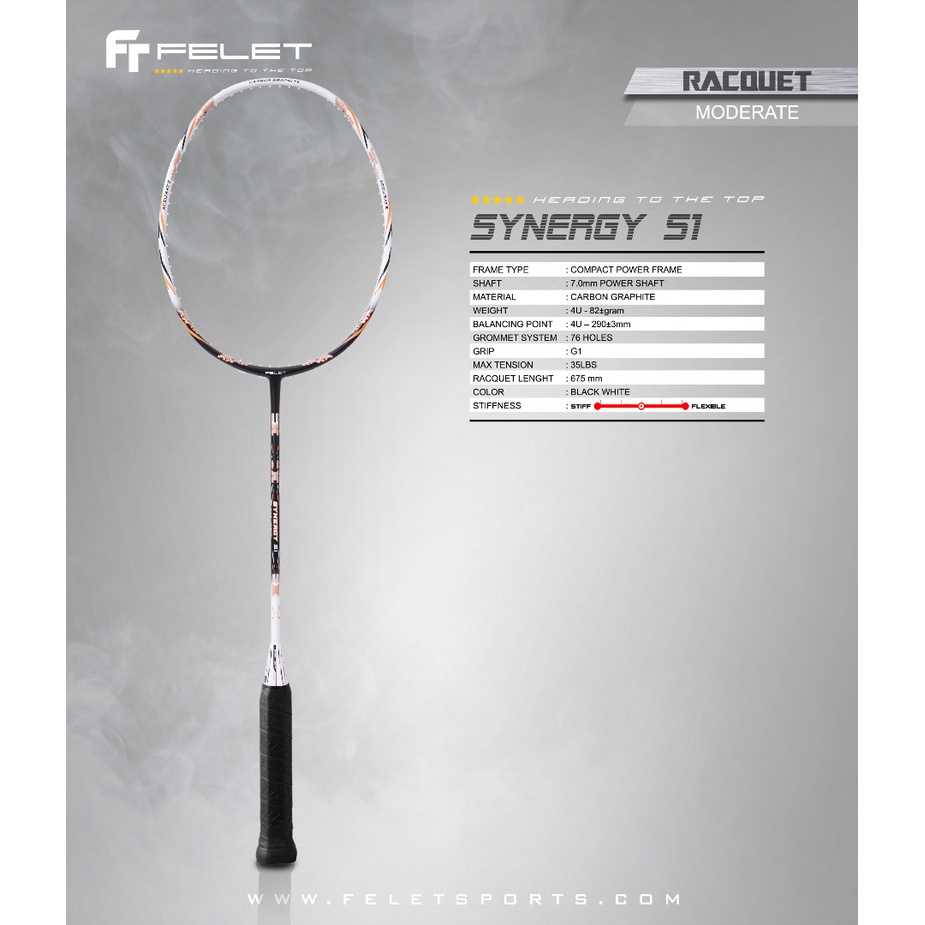 Felet Synergy S1 Free [String&Grip] 4u 82gram Racket Badminton Racket ...