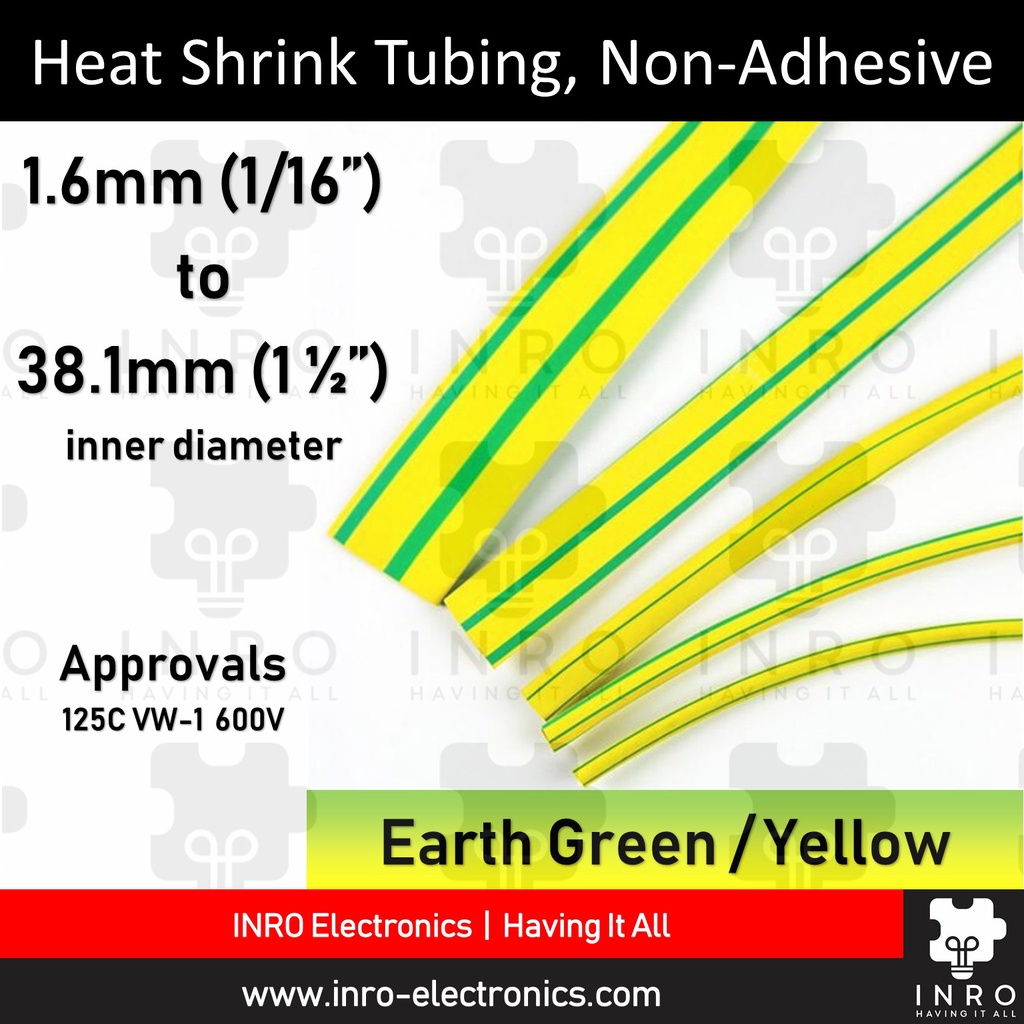 Heat Shrink Tubing | Earth Green/Yellow, Non-Adhesive, 1.5mm - 50mm ...
