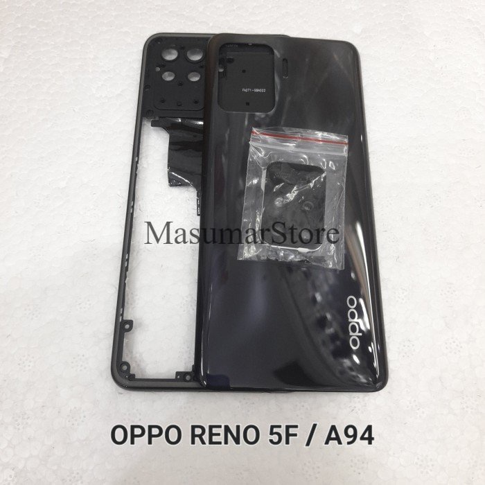 HITAM Oppo reno 5f / a94 bezel + backdoor housing case - Black | Shopee ...