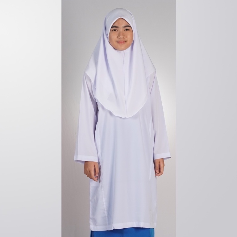 Baju Kurung Sekolah Rendah Menengah Putih Biru Beige MRSM Kain Licin ...