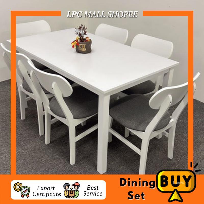 LPC Mall Chair 8012 Dining Table Set 4 6 8 Seater White Cushion Chair ...