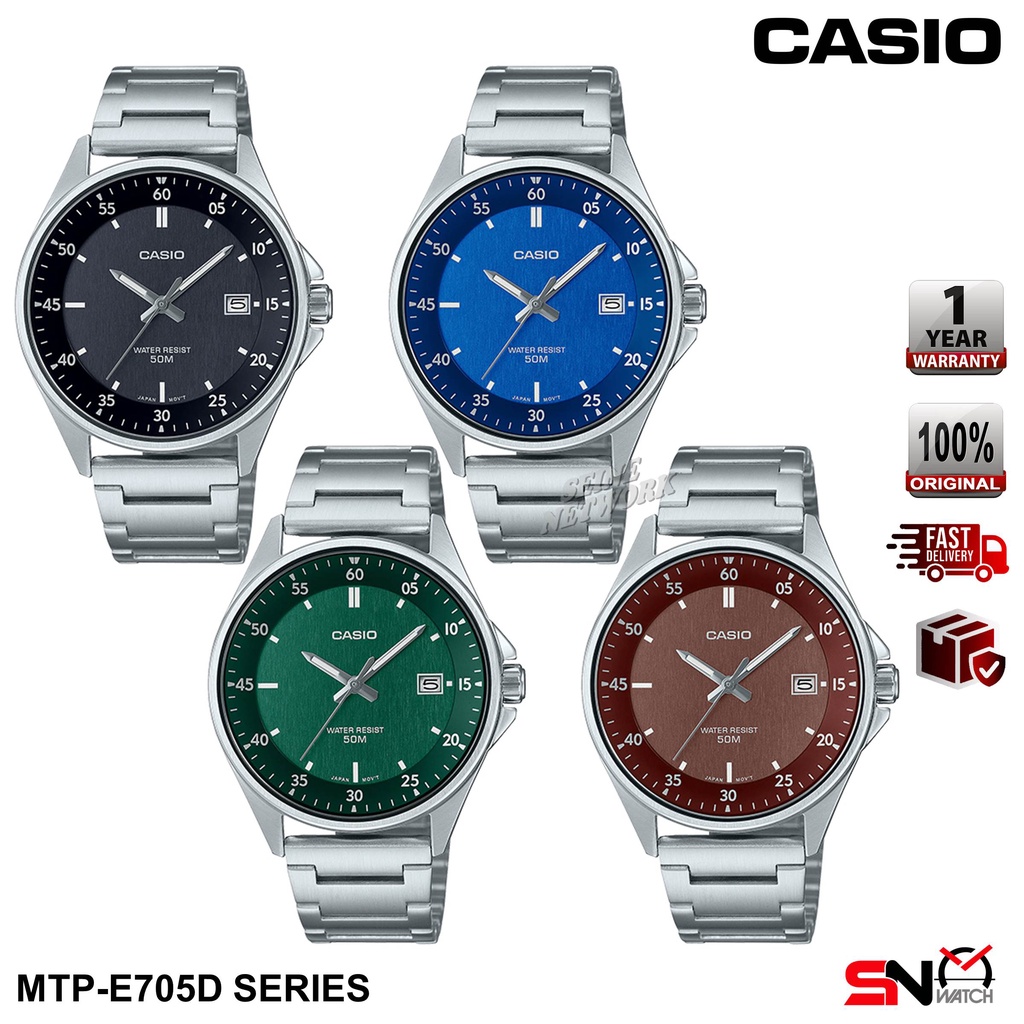 Casio Men's Watch MTP-E705D Date Display Fashion Quartz Stainless Steel Band Watch Jam Tangan ...