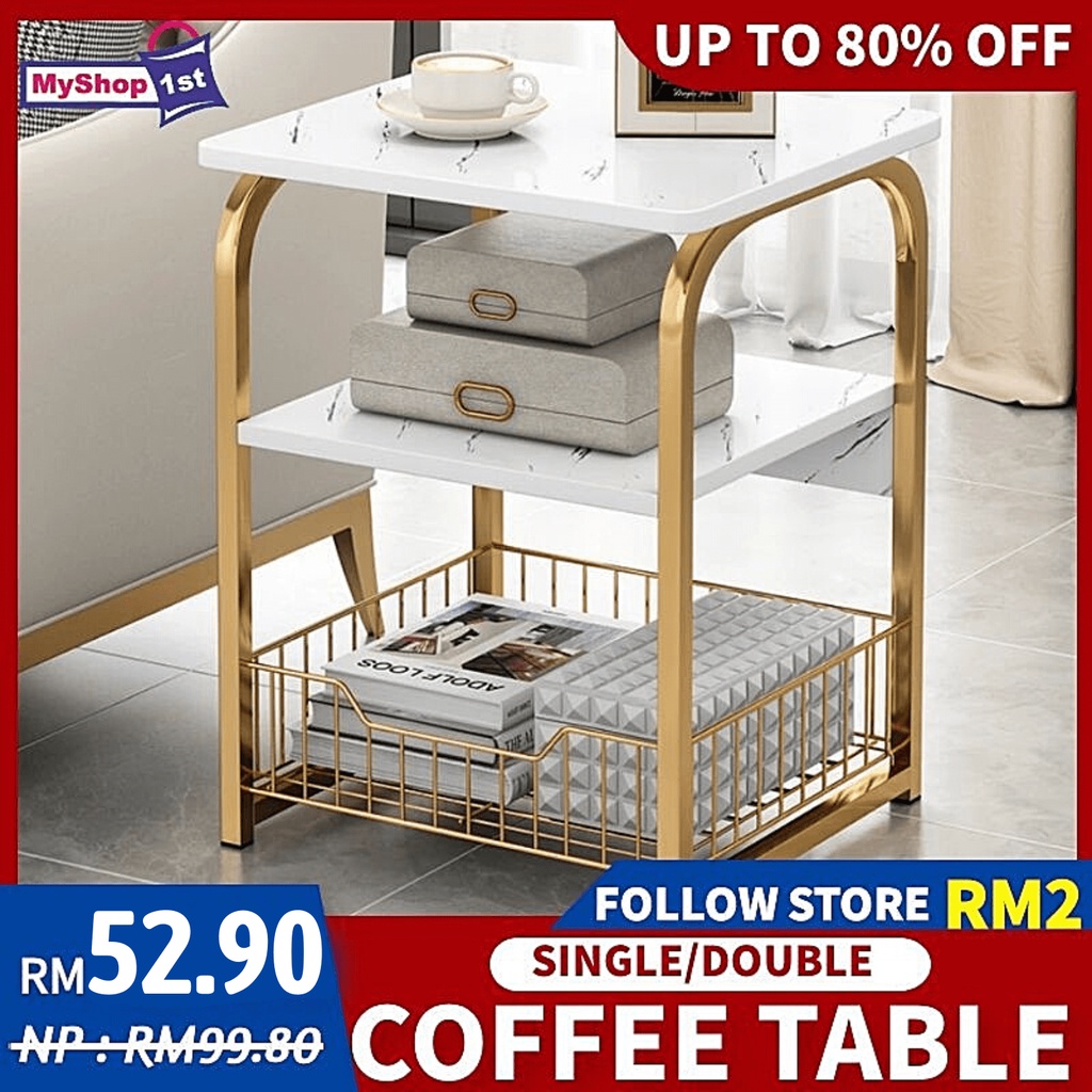 Meja Ruang Tamu Double Layers Round/Square Coffee Table With Chrome ...