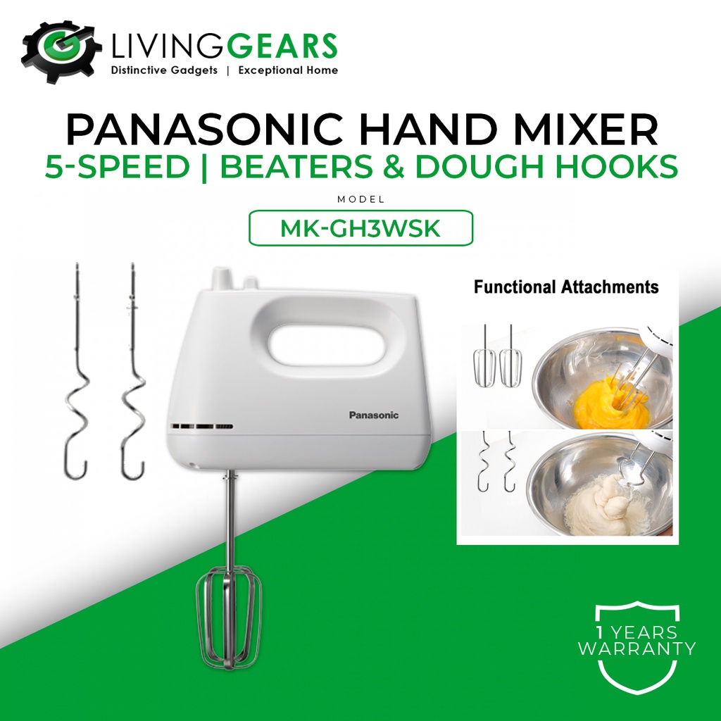 Panasonic 5-Speed Hand Mixer MK-GH3WSK with Beaters & Dough hooks ...