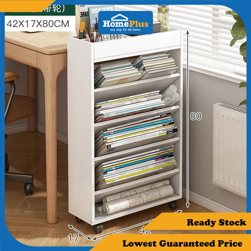 Net red movable bookshelf with wheels student desk side small bookcase ...