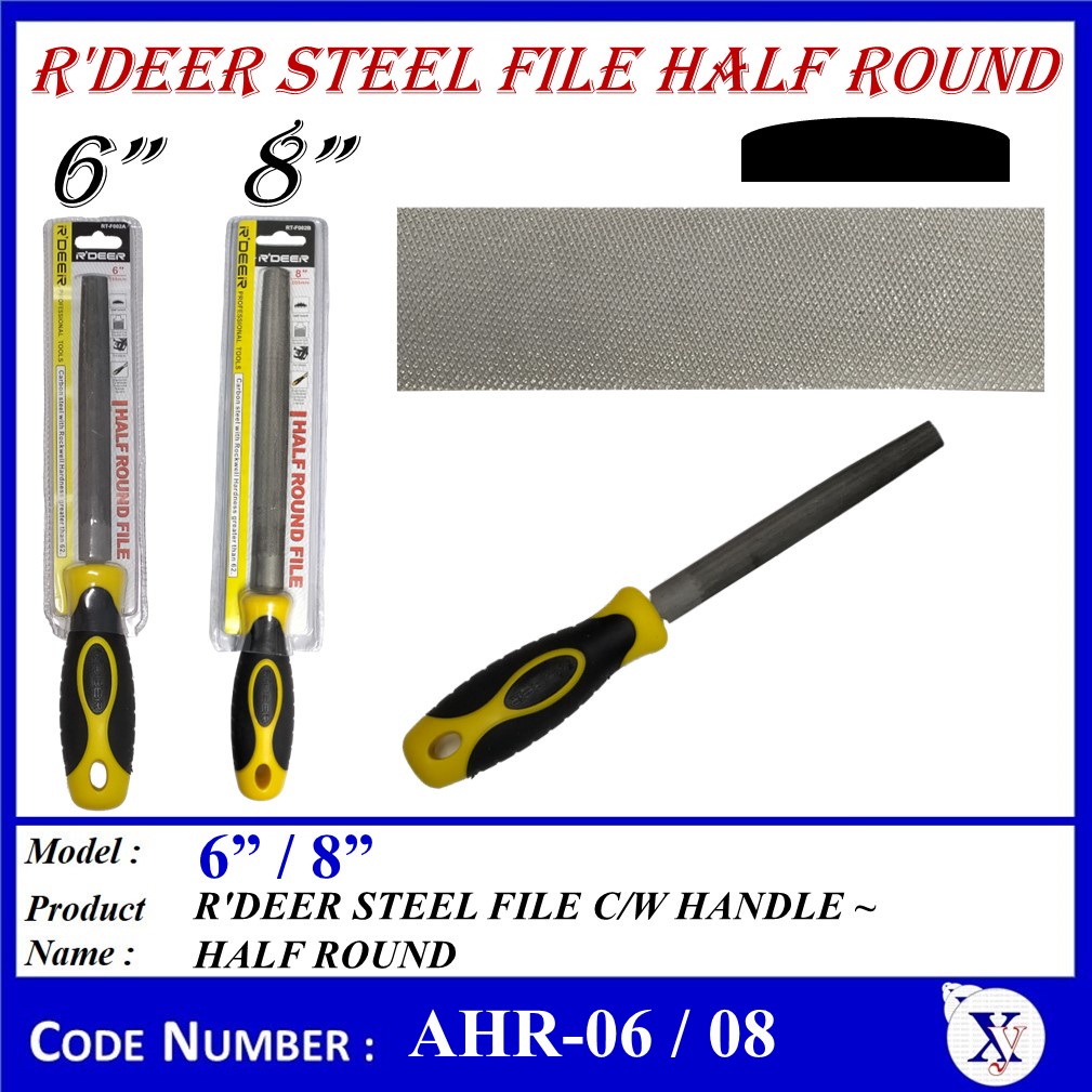 R'DEER / ARROW STEEL FILE C/W HANDLE - HALF ROUND FILE AHR-06 (6") AHR ...