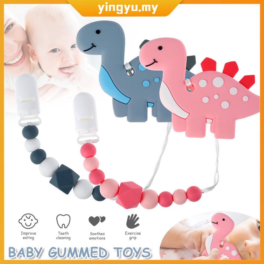 Baby Silicone Teether Dinosaur Teething Toys with Pacifier Clip ...