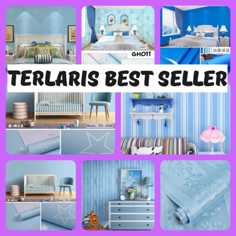 Aesthetic Wall Sticker Wallpaper M2M Wallpaper SURABAYA Blue Room Wall ...