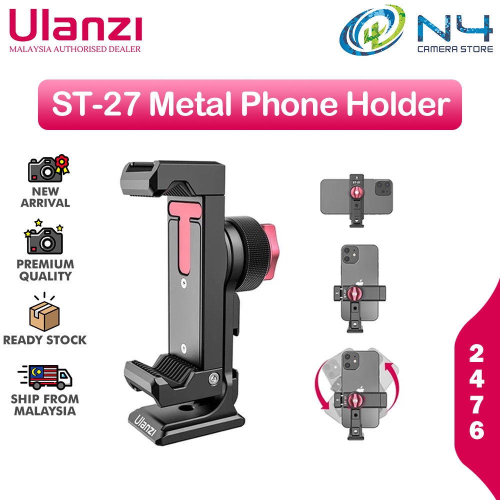 Ulanzi ST-27 Metal Phone Holder Clip Vlog Cold Shoe Tripod Mount 360 ...