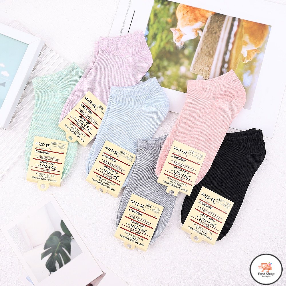 FS 1 Pair Women Candy Color Boat Socks / Pure Cotton Shallow Mouth Sock ...