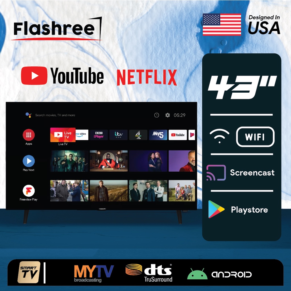 Flashree Smart TV 43 inch FHD Android TV 43" slim bezel Wi-Fi LAN Dual ...