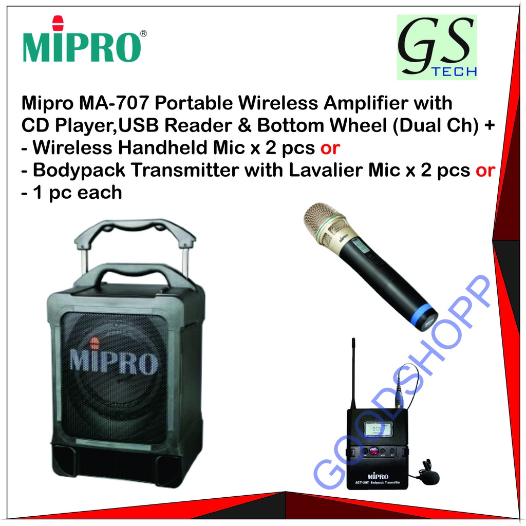 MIPRO MA-707 MA707 MA 707 UHF Dual-Ch Wireless Amplifier (100W RMS) with Wireless Microphone x ...