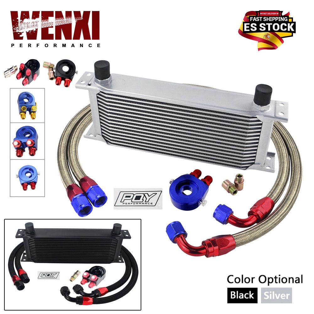 Universal 16 Rows Oil Cooler Kit Oil Filter Sandwich Adapter Stainless ...