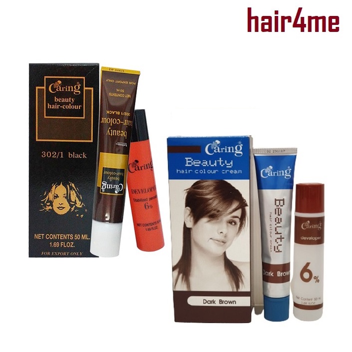 Caring Beauty Color Black Dark Brown Hair Dye Colour Cream 50ml + 50ml ...