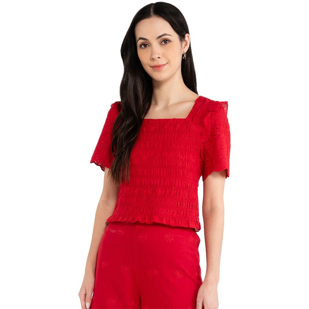 ELLE Apparel Floral Embroidery Square Neck Top ES100589-A092212 ...