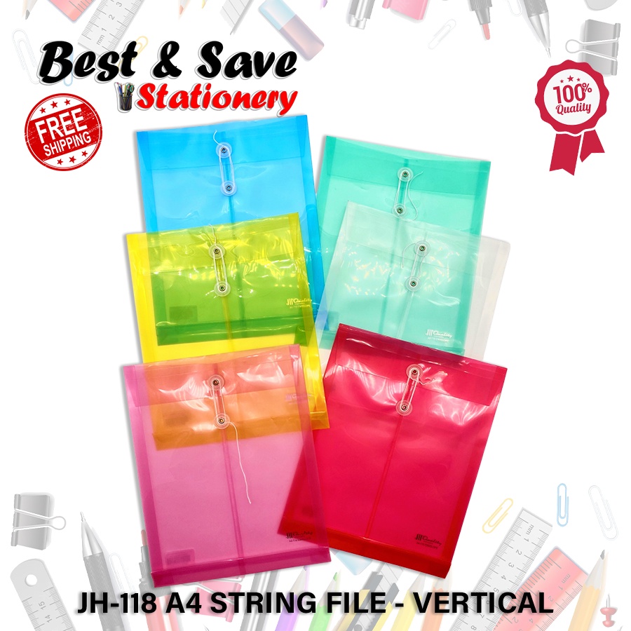 BEST & SAVE NEW JH-118 - 5 COLOUR A4 STRING FILE VERTICAL - 5 WARNA A4 ...