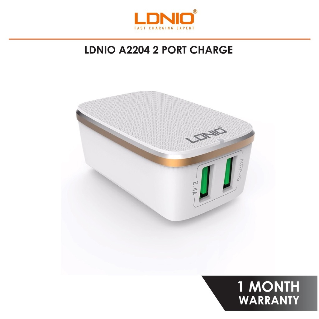 LDNIO A2204 Dual 2 USB Output Port Auto ID USB Charger (2.4A) | Shopee ...