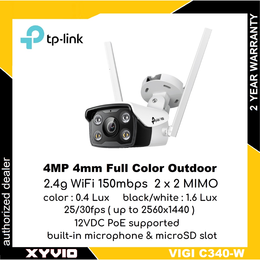 TP-LINK VIGI C340-W 4MP 4mm Outdoor Full-Color Wi-Fi Bullet Network ...