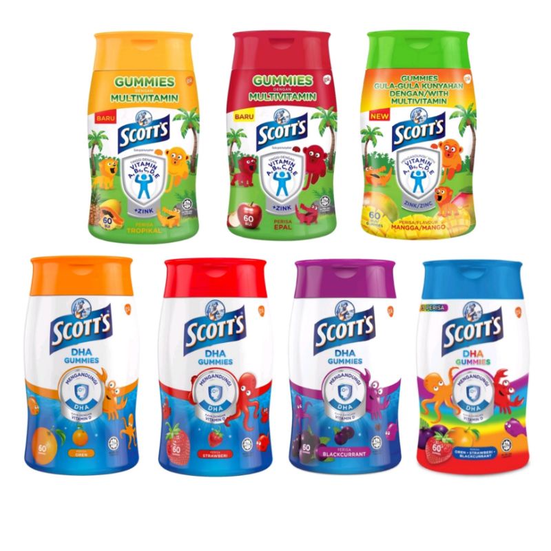 SCOTT'S DHA Chewable Multivitamin Gummies 60' Tropical Apple Mango ...