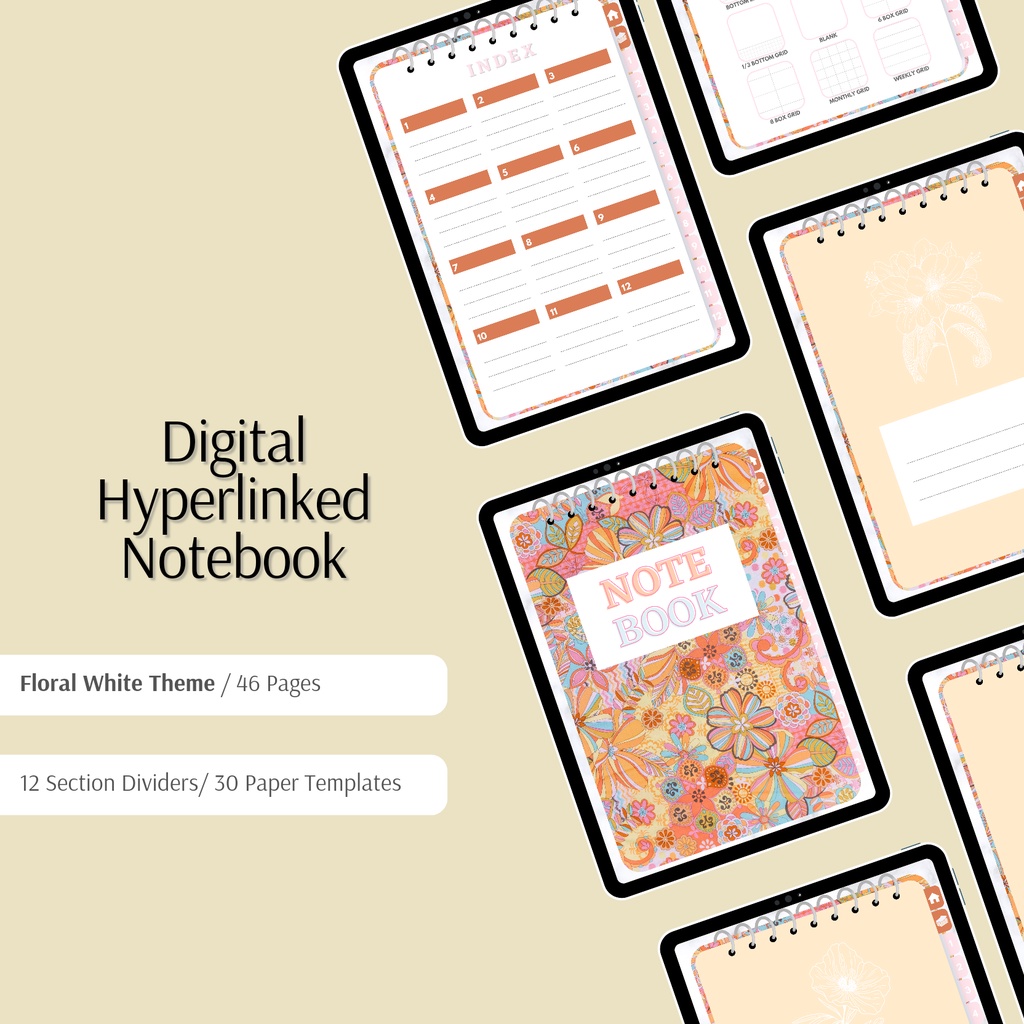 2023 Floral Digital Notebook Hyperlinked | Fillable & Printable Pdf ...