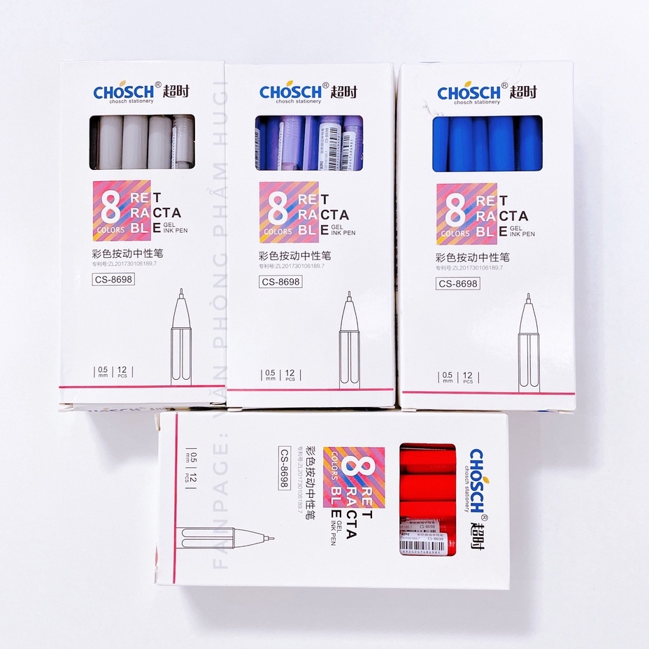 Box of 12 good quality CHOSCH-8698 Gel ink pens (Blue/purple/red/black ...