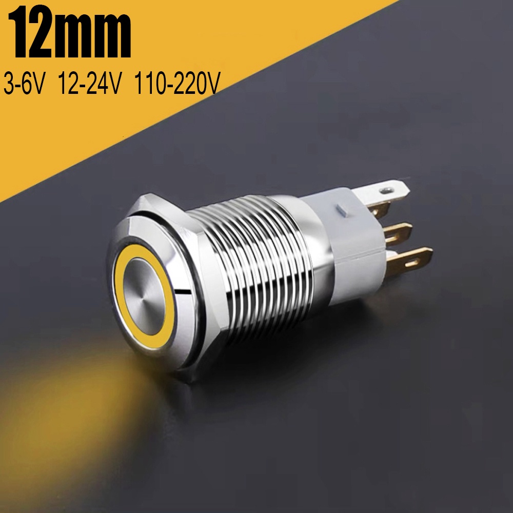 Self-locking push-hold switch button with LED 12mm (3V-6V 12-24V 110 ...