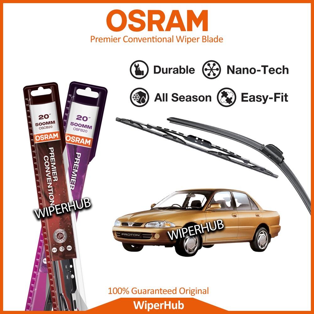 Osram Proton Wira 1993-2007 Premier Conventional Flat Wiper Blade Windshield Viper (1 Set ...