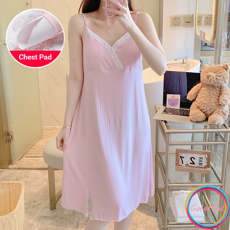 Pyjamas Dress Women Plus Size Sexy Ice Silk Comfortable Lace Chest Pad ...