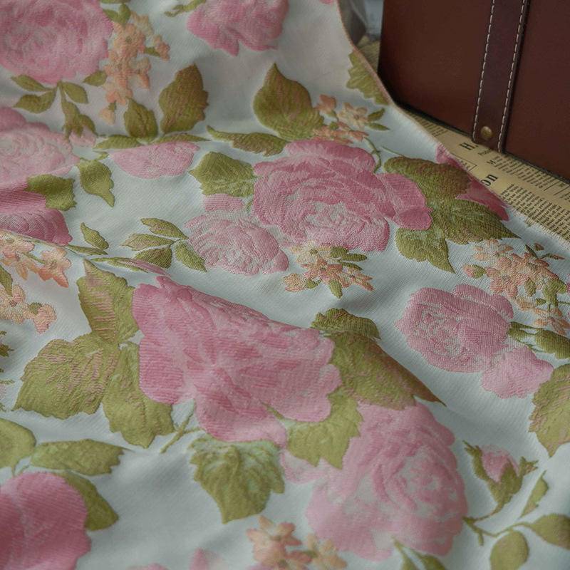 [1 Meter]Pink Rose Jacquard Fabric Floral Texture Kain Brocade Bunga ...