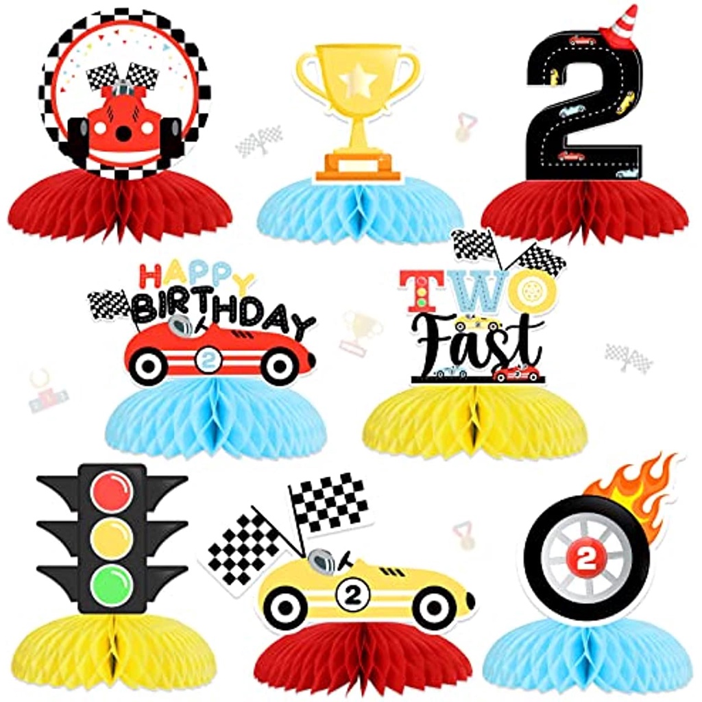JOLLYBOOM 8Pcs Two Fast Honeycomb Centerpieces, Retro Race Car Theme ...