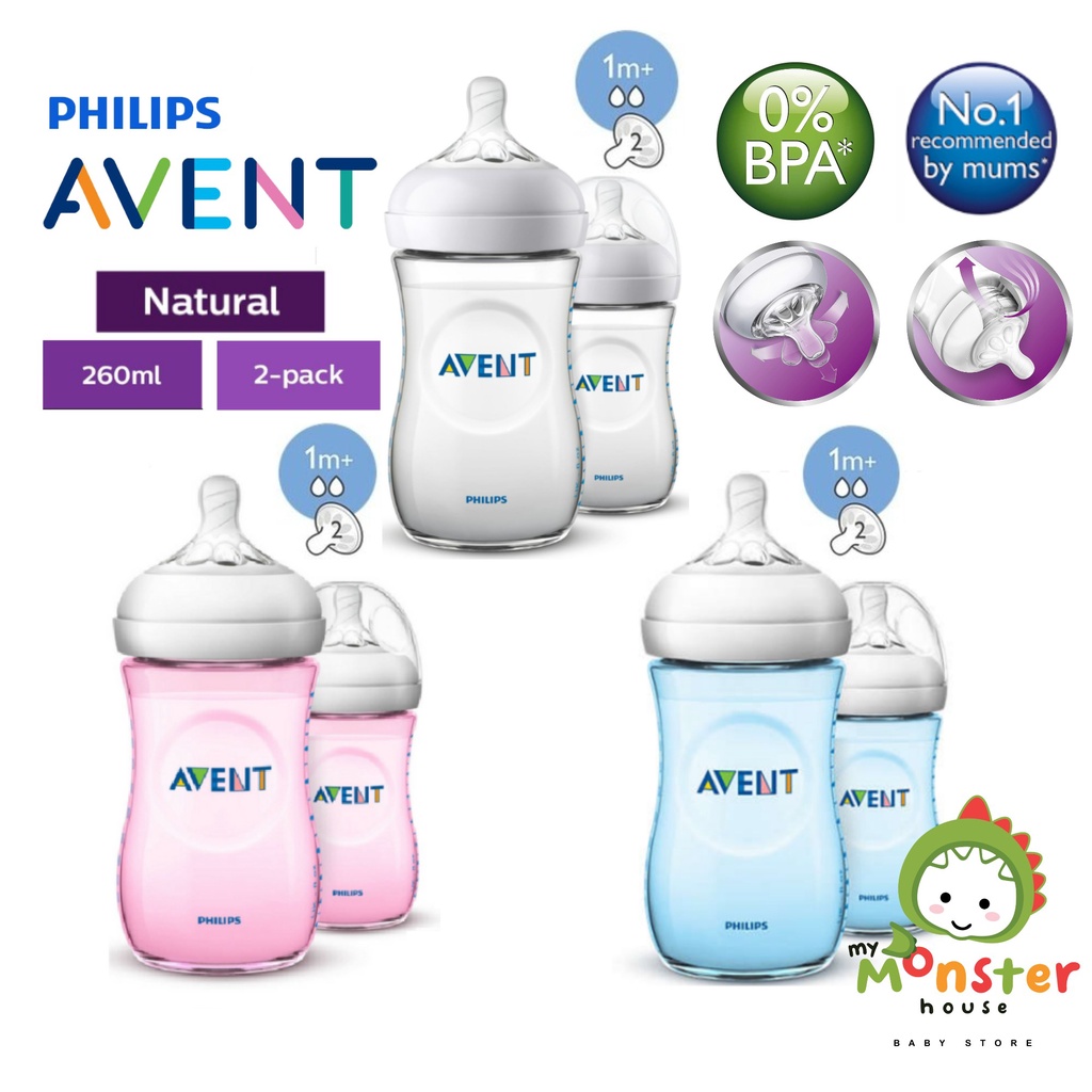 Philips Avent Natural NEW Response Bottle 9oz/260ml Twin Pack ( Clear , Blue , Pink ) | Shopee ...