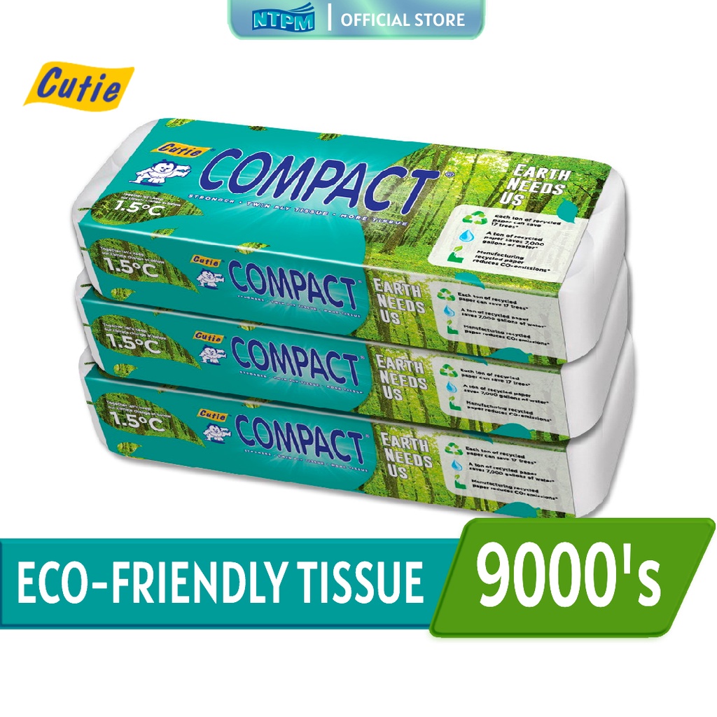 Cutie Compact Eco-Friendly Toilet Rolls 10Rolls (Green)x 3pkts ( 3IN1 ) | Shopee Malaysia