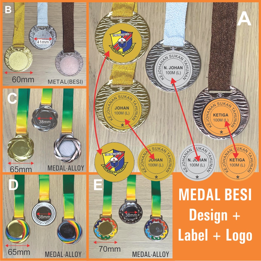 Hanging Medal + Design + Label + Logo / Medal Besi & Alloy / Sports ...