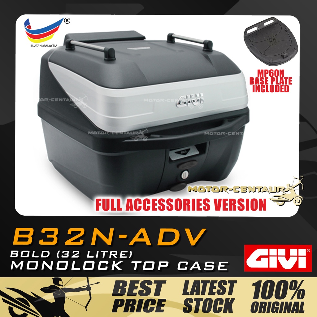 KOTAK/BOX GIVI MONOLOCK TOP CASE BOLD B32,B32N,B32NB,B32N-ADV,B32NB-ADV, B32GOLD GOLD/SILVER ...