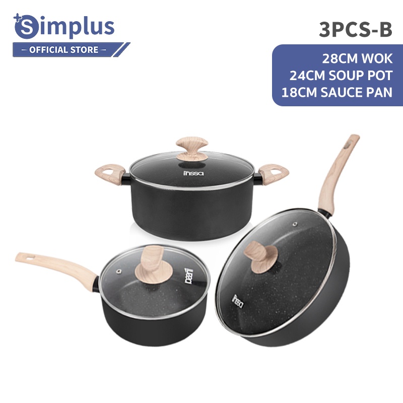 Simplus 7Pcs Cookware Set 24cm Fry Pan/24cm Soup Pot/28cm Wok/18cm ...