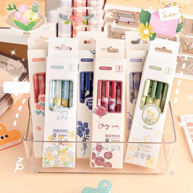 4pcs/set Romantic Flower Gel Pen Set 0.5mm Klein Blue Rose Signature ...