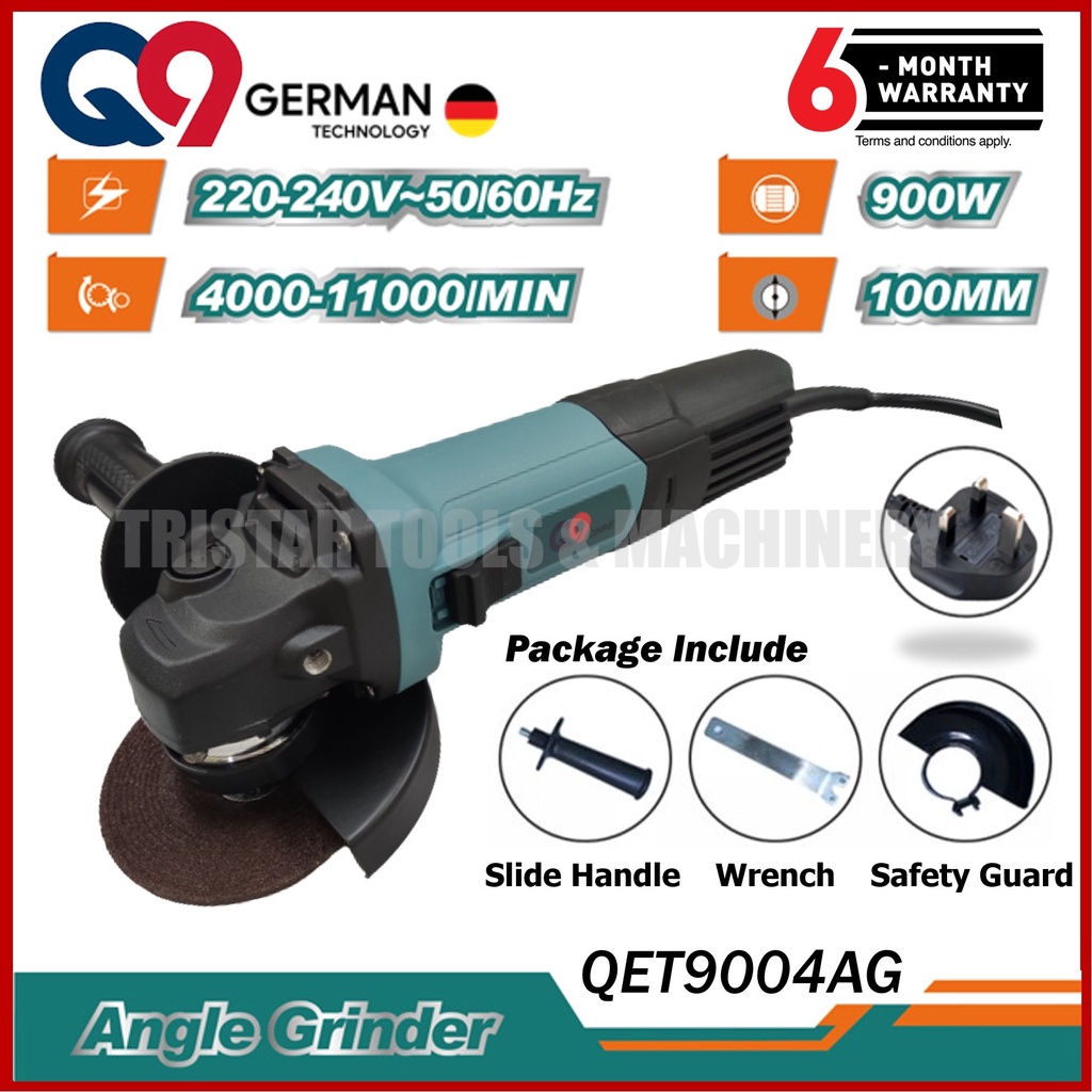 Q9 (QET9004AG) 900W Corded Angle Grinder (4" /100MM) Slide Switch Mesin ...