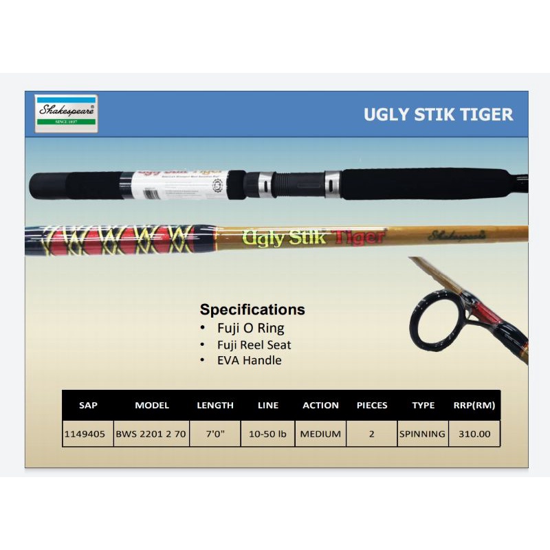 Shakespeare Ugly Stik Tiger BWS2201 Bottom Spinning Rod | Shopee Malaysia
