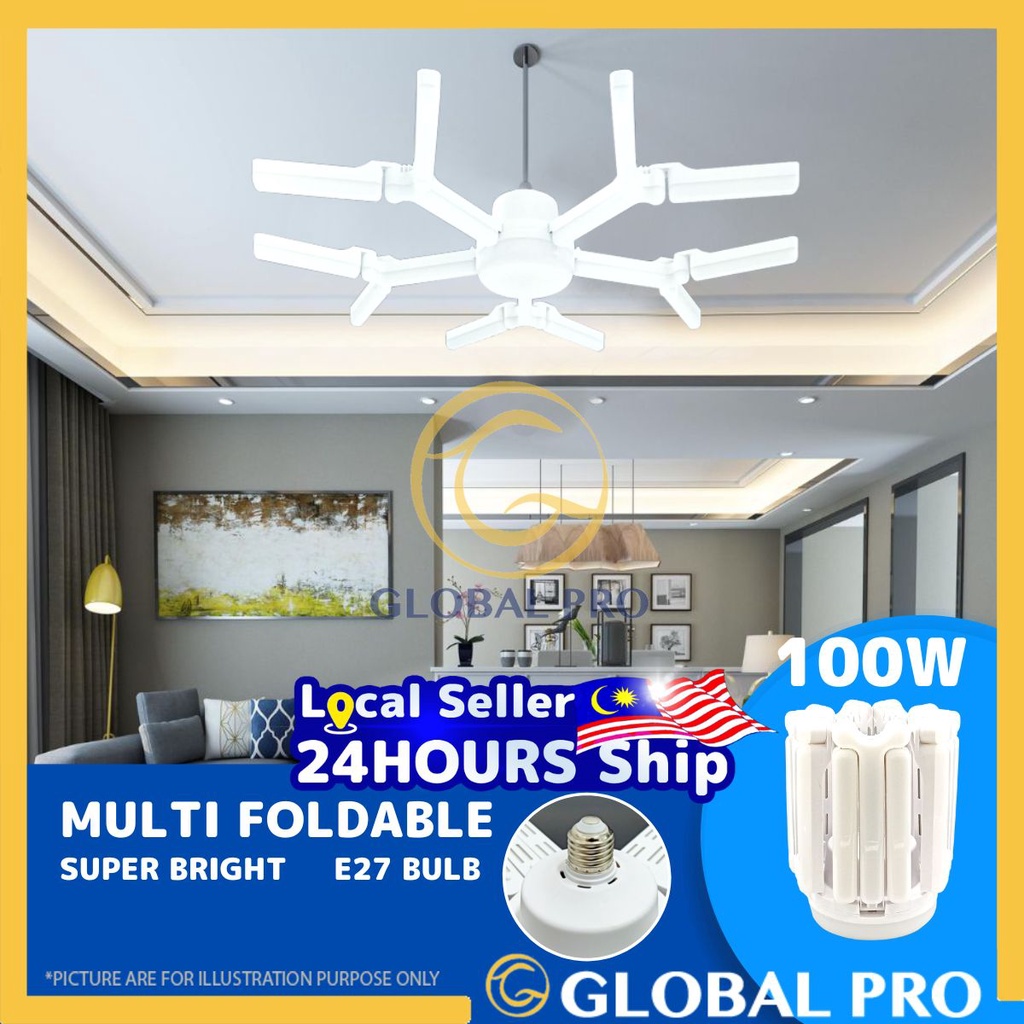 100W ADJUSTABLE LAMP LED E27 Bulb Foldable Lamp Lampu Hiasan Ceiling ...