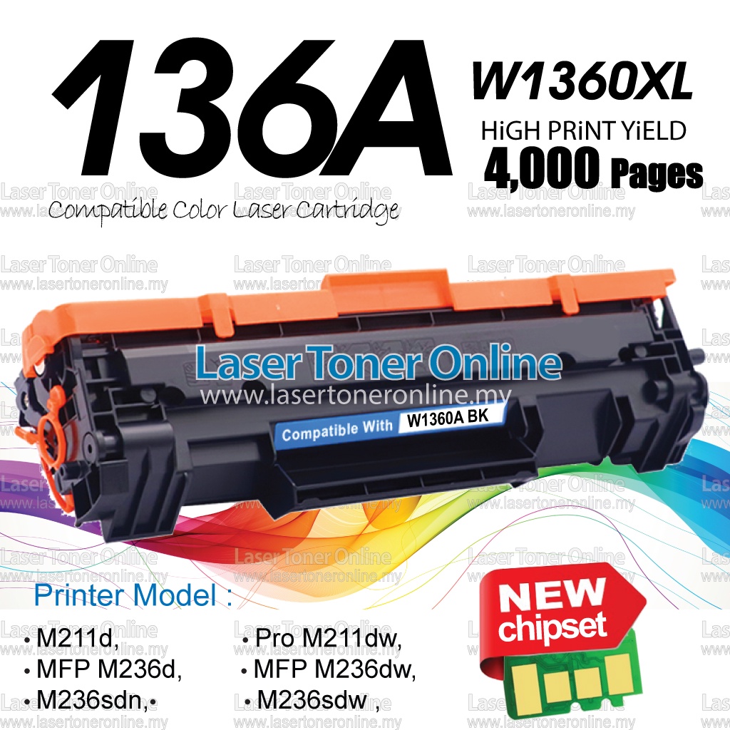 136A CHIP Ready Compatible to W1360A HP136A HP 136A W1360X HP LaserJet ...
